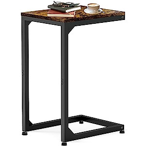 Artigarden C Table End Table with Metal Frame Small Side Table for Couch, Sofa TV Tray Table for Living Room, Bedroom, Bedside Matte Black