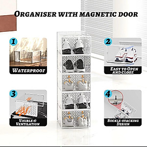 Large 12 Pack Shoe Storage Box,Clear Plastic Stackable Shoe Organizer for Closet,Space Saving Foldable Shoe Holders, Easy Assembly Shoe Storage Cabinet Shoes Display Case Shoe Container Bins