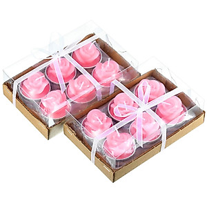 TecUnite 12 Pieces Valentine's Day Rose Tealight Candles Handmade Delicate Rose Flower Candles for Valentine Spa Party Wedding Gift Home Decor(Pink)