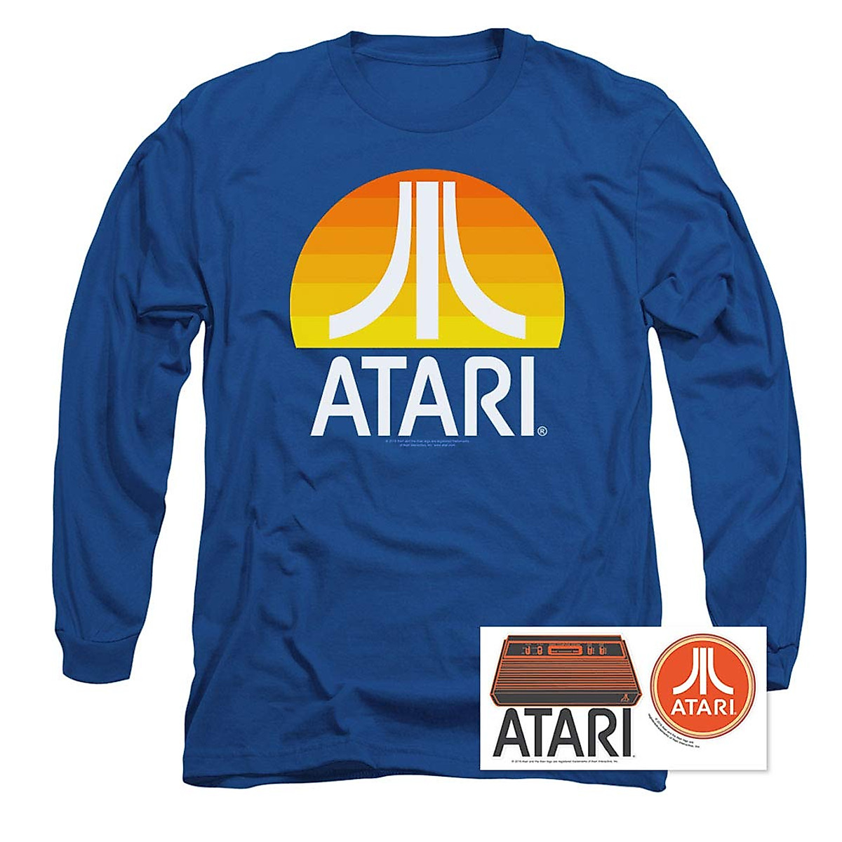 Popfunk Atari Video Game Retro Logo Vintage Gaming Console Longsleeve T Shirt & Stickers (Large) Royal Blue