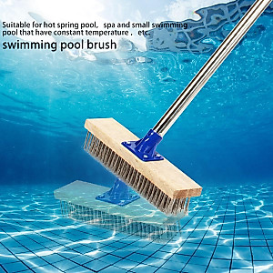 MEIBEI Deck Brush, Stainless Steel Wire with Long Handle 57", Perfect for Algae, Tough Stains on Concrete, Walkways, Patio and Swimming Pool