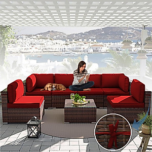 VKETU Patio Cushion Covers Replacement, Outdoor Sectional Couch Waterproof Cushion Cover, Square Patio Slipcovers with Zipper for Sectional Rattan Garden Furniture (Red, 12 pc)