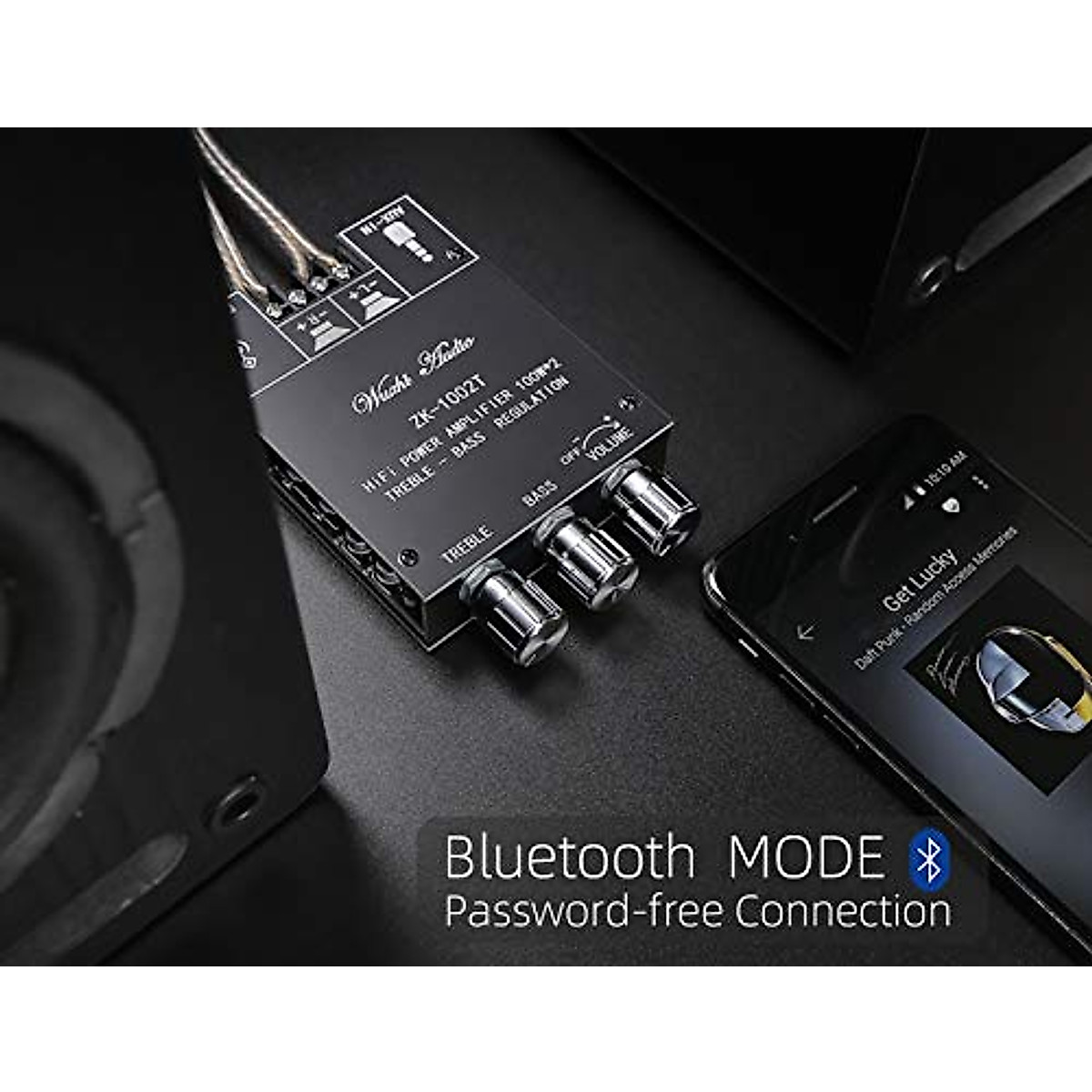 100W+100W Amplifier Board with Treble and Bass Control, DC 9-24V, BT and AUX Inputs, 2.0 Channel Stereo AMP Board for DIY Wireless Speakers, Password Free