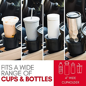 Macally Car Cup Holder Tray and Cup Holder Expander for Car - Enjoy Your Meal - Cup Holder Extender for Car Seat with Phone Slot - 9" Car Food Tray Table and Car Drink Holder for Yeti, Hydroflask