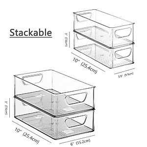 Berdeng 6pcs Refrigerator Organizer Bins Set(4 sizes),Stackable Fridge Storage Containers,Plastic Fridge Water Bottle Storage Dispenser, Pop Soda Can and Drink Holder for Freezer