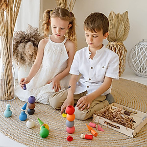 Ulanik Peg Dolls in Balls with Hats Toddler Montessori Toys for 3 Year Old + Wooden Waldorf Dolls for Learning Color Sorting and Counting — 12 Gnomes, 2.36 in