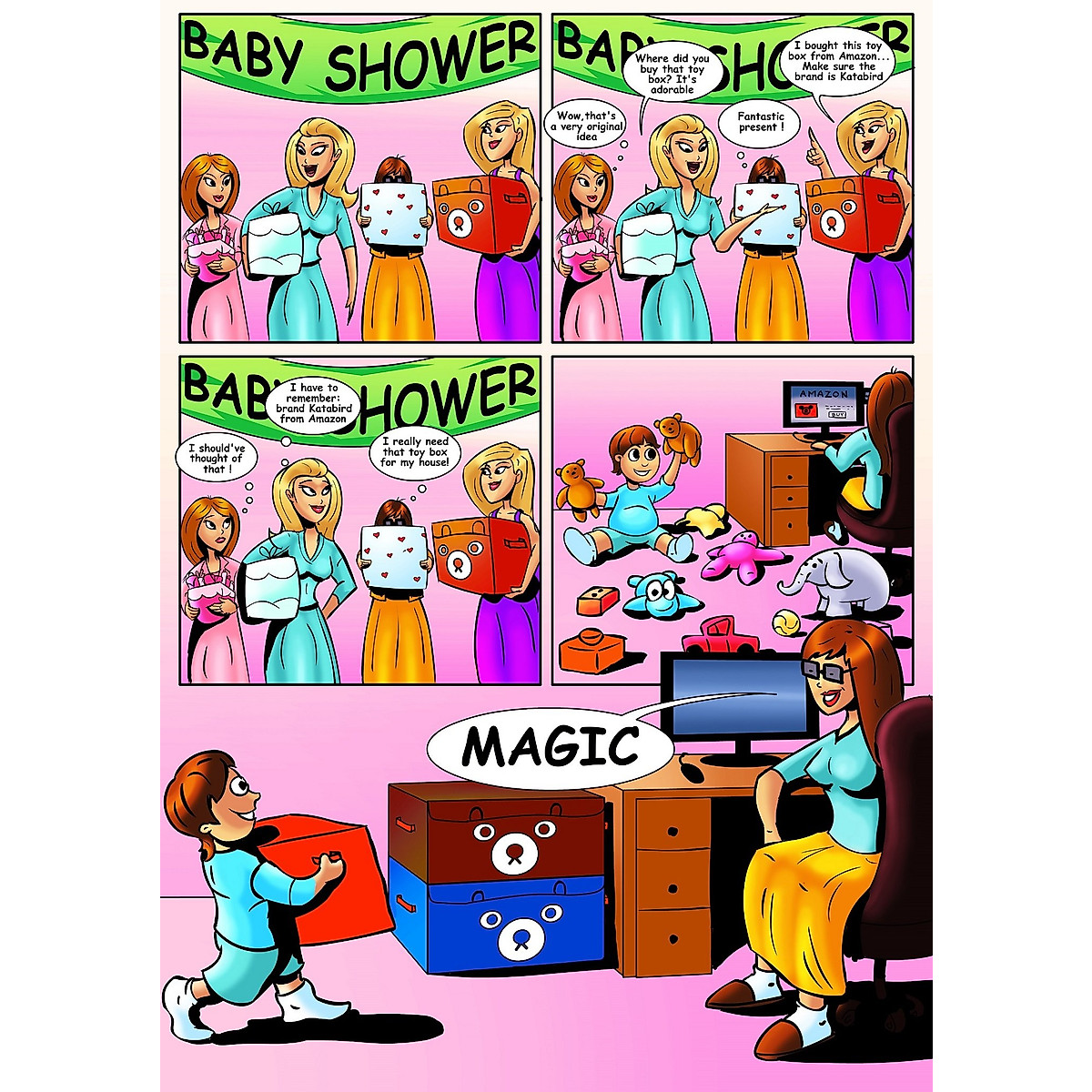 Bear Toy Storage Box Large Size for Boys & Girls - "16x12x10" Toy Chest Organizer for Kids - | Collapsible | Handles | Flip-Top Lids | - Fabric Foldable Bin for Playroom - Nursery Room Organization