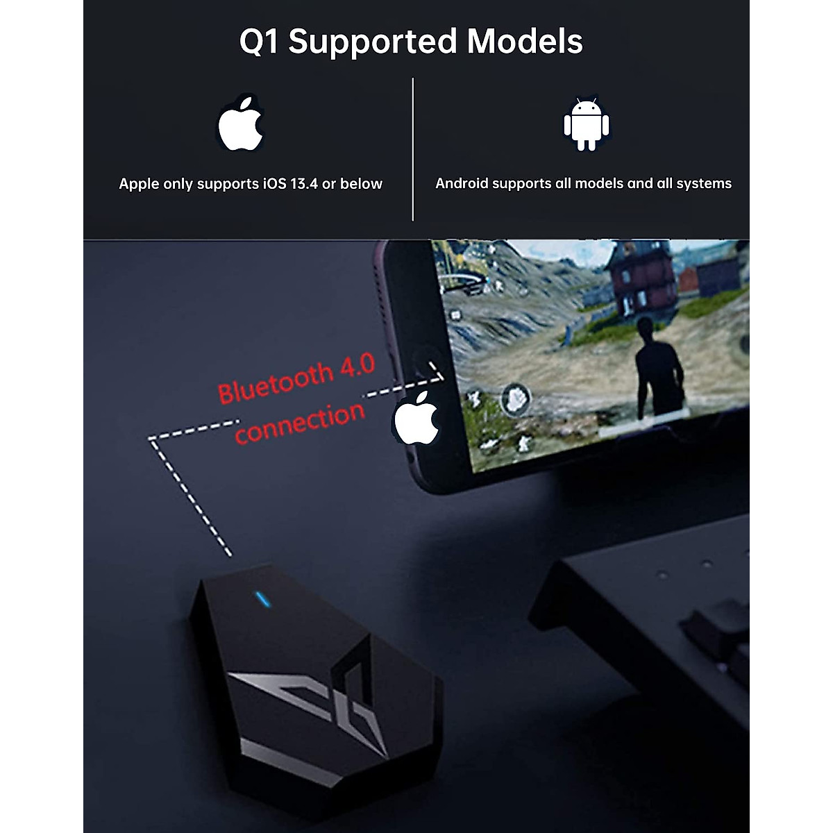 MODJUEGO Keyboard Mouse Converter-Q1 Portable Mobile Gaming Adapter for PUBG Android IOS Mobile Phone Gaming（Note: Not applicable to IOS 13.4 and above）