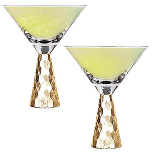 American Atelier Daphne Martini Glasses | Set of 2 | Hammered Metal Design | 9-Ounce Capacity | Elegant Cocktail Barware for Martini or Cosmopolitan (Gold)