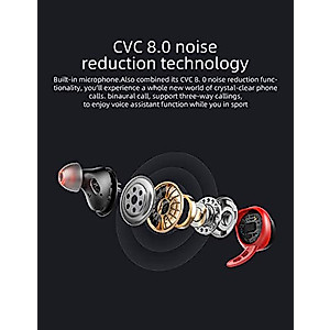 MIFA True Wireless Earbuds, X11 in-Ear Bluetooth 5.0 Headset, IPX7 Waterproof Sport Headphones Earphones APTX, 100 Hrs Playtime, CVC8.0 Mic for Phone Call, Red & Black