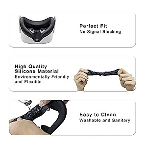 8VR Silicone Face Cover Compatible with Meta/Oculus Quest 2, Sweatproof Washable Face Pad Light Blocking Quest 2 Accessories (Black)