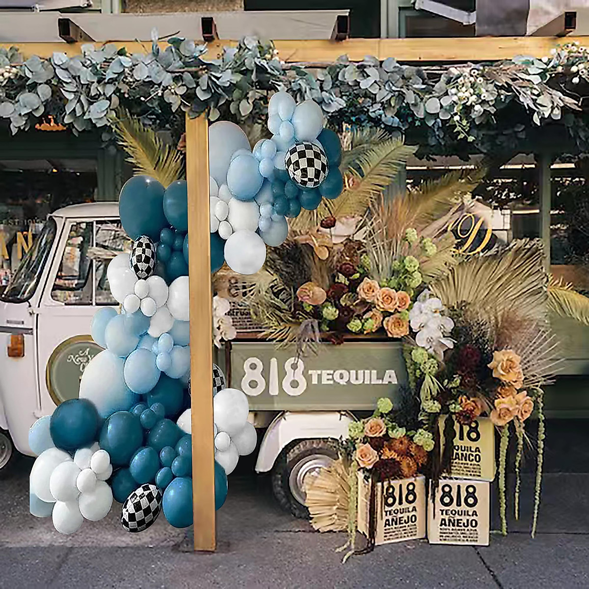 Shivnsotpa 128pcs Race Car Balloons Arch Garland Kit,Slate Blue Matte Latex Balloons with Foil Blloons for Racing Car Birthday Baby Shower Racing car Party Games Celebration Supplies