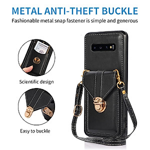 Furiet Compatible with Samsung Galaxy S10 Plus Wallet Cover with Crossbody Strap and Leather Card Holder Clasp Stand Flip Purse Shockproof Phone Cover for S10+ S10plus 10S Edge S 10 10plus Black