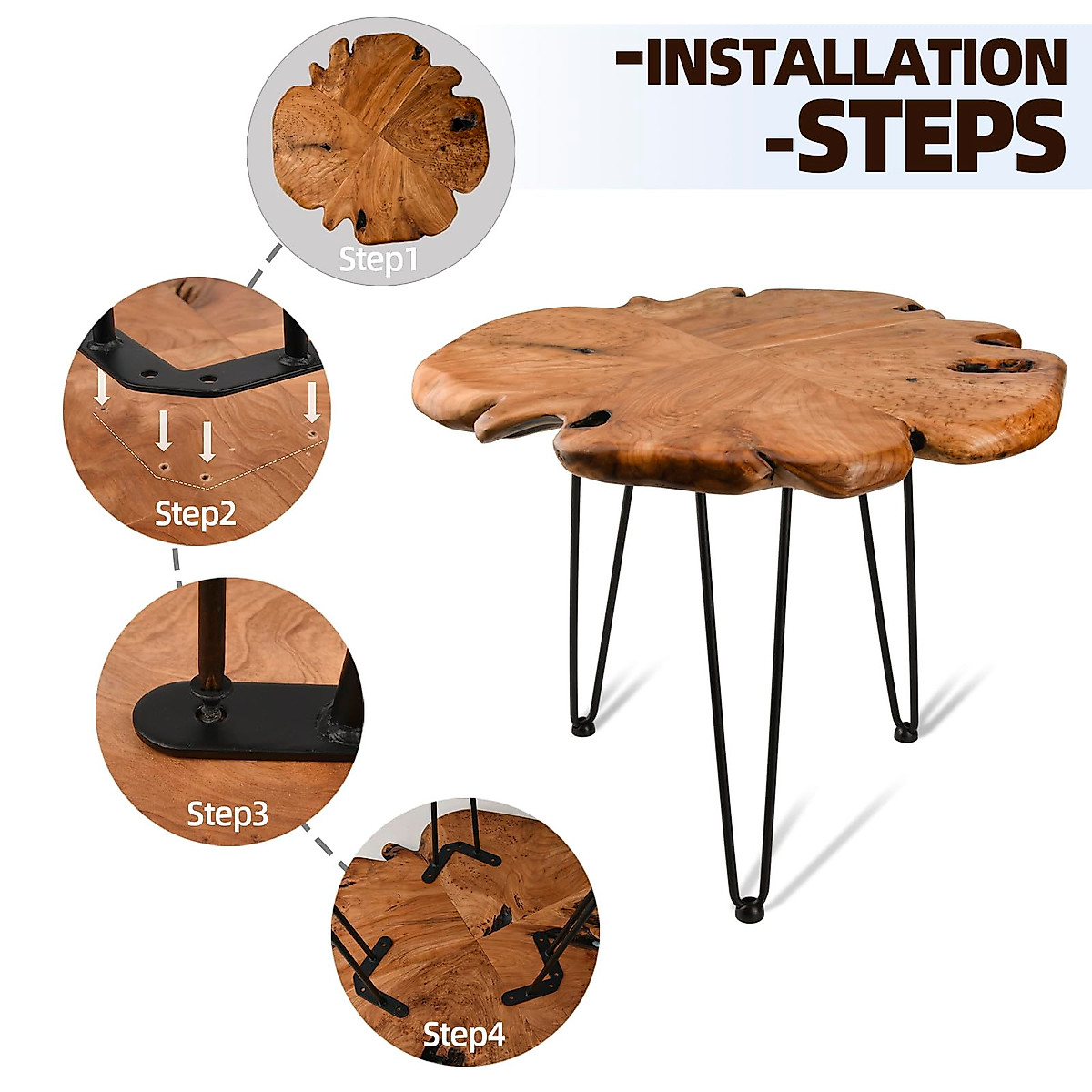 HOEGMST 23.6 Inch Live Edge Side Table, Wood Freeform Small End Table with Waterproof, Rustic Accent Table Unique for Living Room, Bedroom, Home