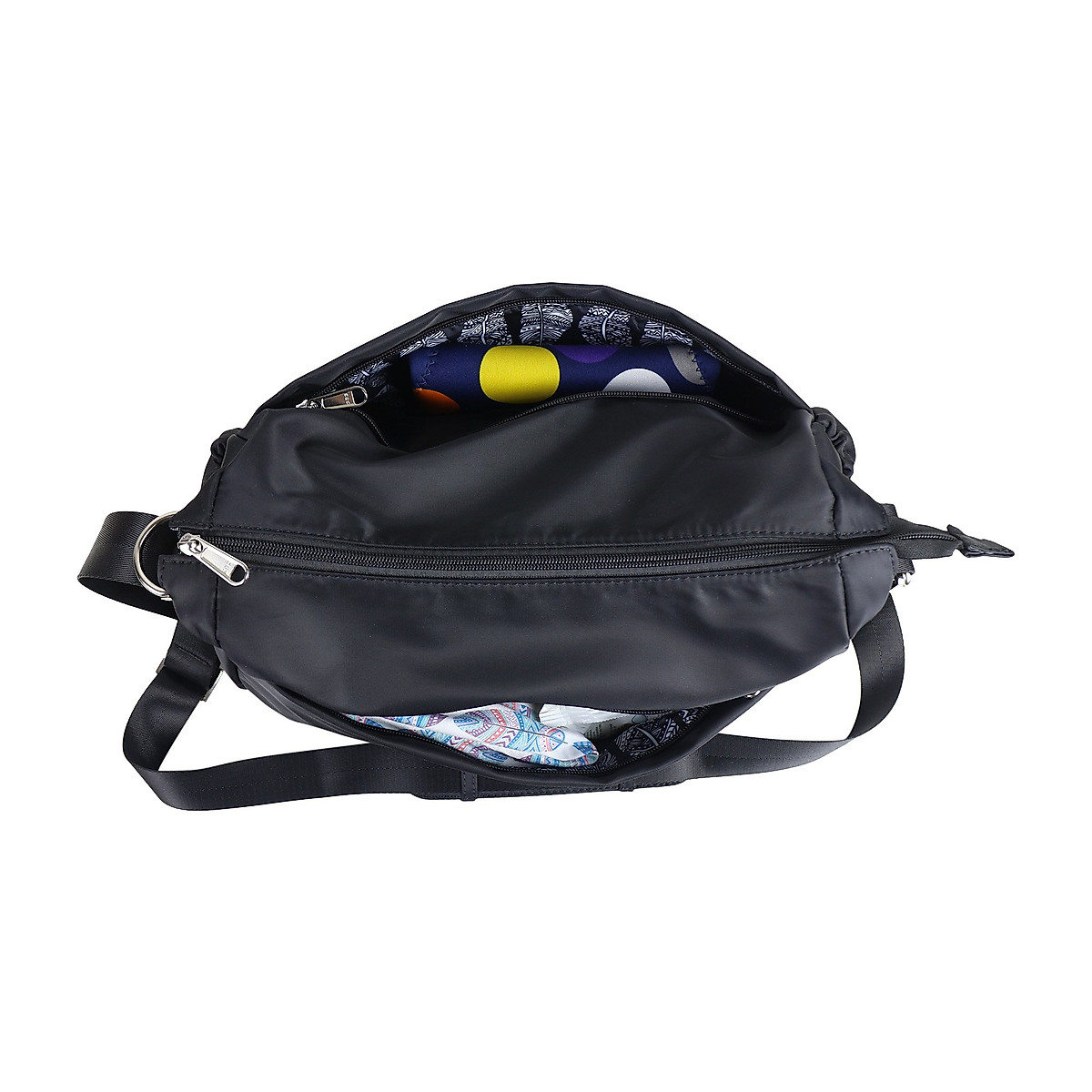 Purse Diaper Bag in Black Nylon with Matching Changing Pad Stroller Straps Premium Zippers 11 Pockets Insulated for Baby Bottles Crossbody Silver Tone Hardware Spacious Perfect for Moms on The Go