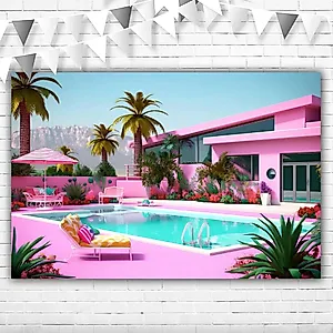 Princess Dolly Dream House Backdrop 7X5FT Tropical Malibu Beach House Background Happy Birthday for Kids Vinyl Outdoor Summer Dream House Backdrop for Birthday Party Supplies