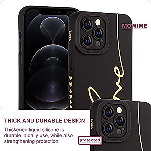 MOWIME for iPhone 12 Pro Max Case, Back Cute Plating Love Letter Graphic with Anti-Fall Lens Cameras Cover Protection Soft TPU Shockproof Anti-Fingerprint Phone Cases for Women Girls Men -Black