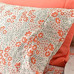 American Home Collection 6 Piece Print Bedding Sheets & Pillowcases Set Brushed Microfiber Wrinkle Free 14 Inches Deep Pocket Coral Patterned Sheets (Queen, Peach Floral)