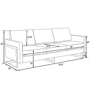 LeisureMod Lincoln Modern Mid-Century Upholstered Leather 83" Sofa with Gold Frame (Cognac Tan)