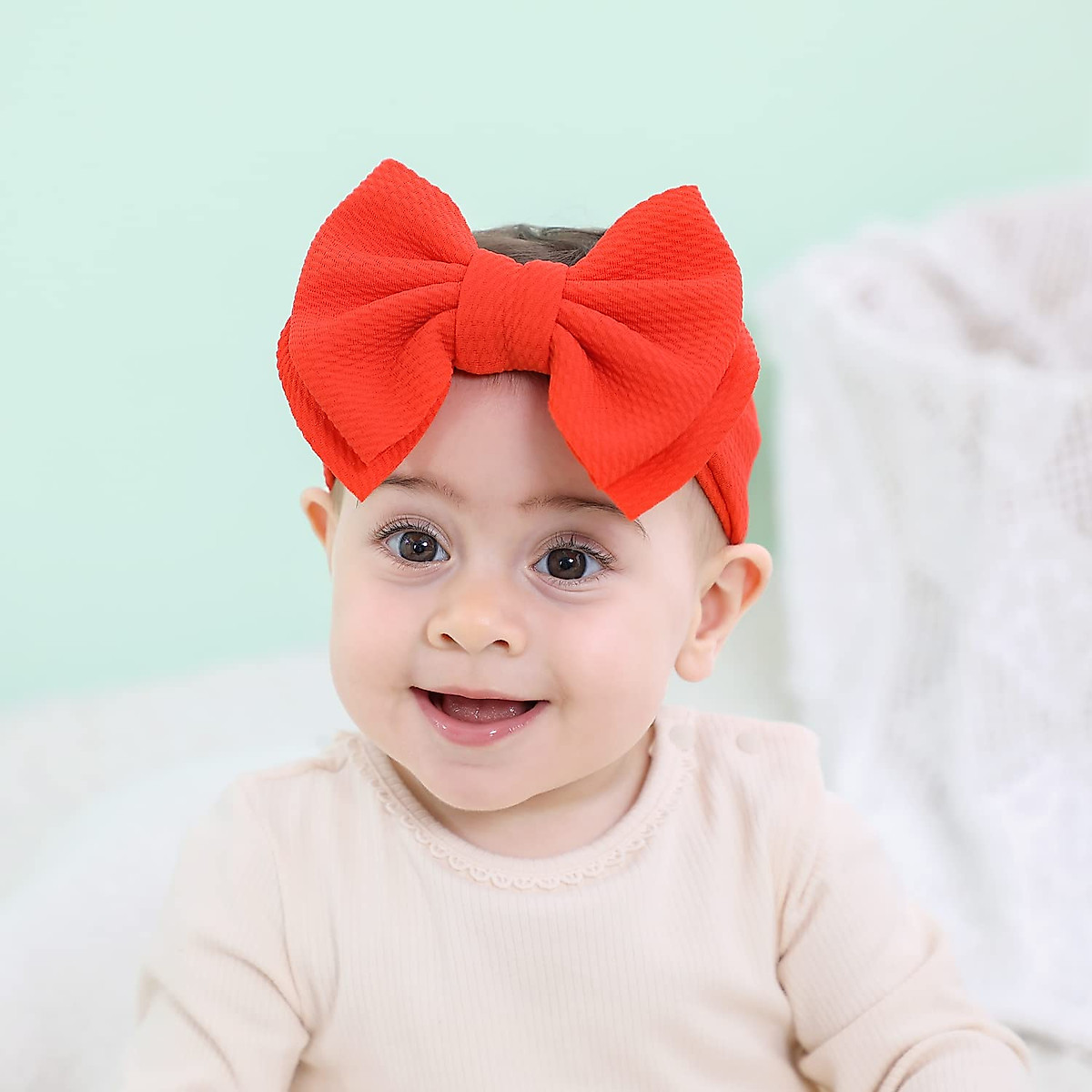 Lawie 12 Pack Double Layer Bowknot Large Knot Hair Bow Elastic Stretchy Wide Nylon Headbands Hairband Hairbows Turban Headwraps Hair Accessories for Kids Toddler Infant Newborn Baby Girl Bulk