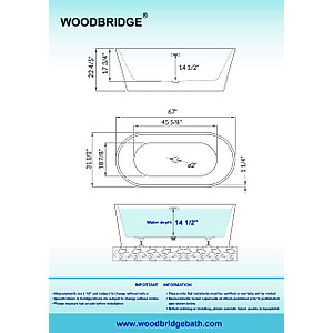 WOODBRIDGE 67" Acrylic Freestanding Bathtub Contemporary Soaking White Tub with Matte Black Overflow and Drain，B0013-MB