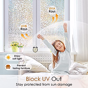 rabbitgoo Window Privacy Film Stained Glass Window Film Mosaic Static Cling Decorative Window Vinyl, Removable Rainbow Window Tint, Non-Adhesive UV Blocking for Home Office, 17.5 x 78.7 inches