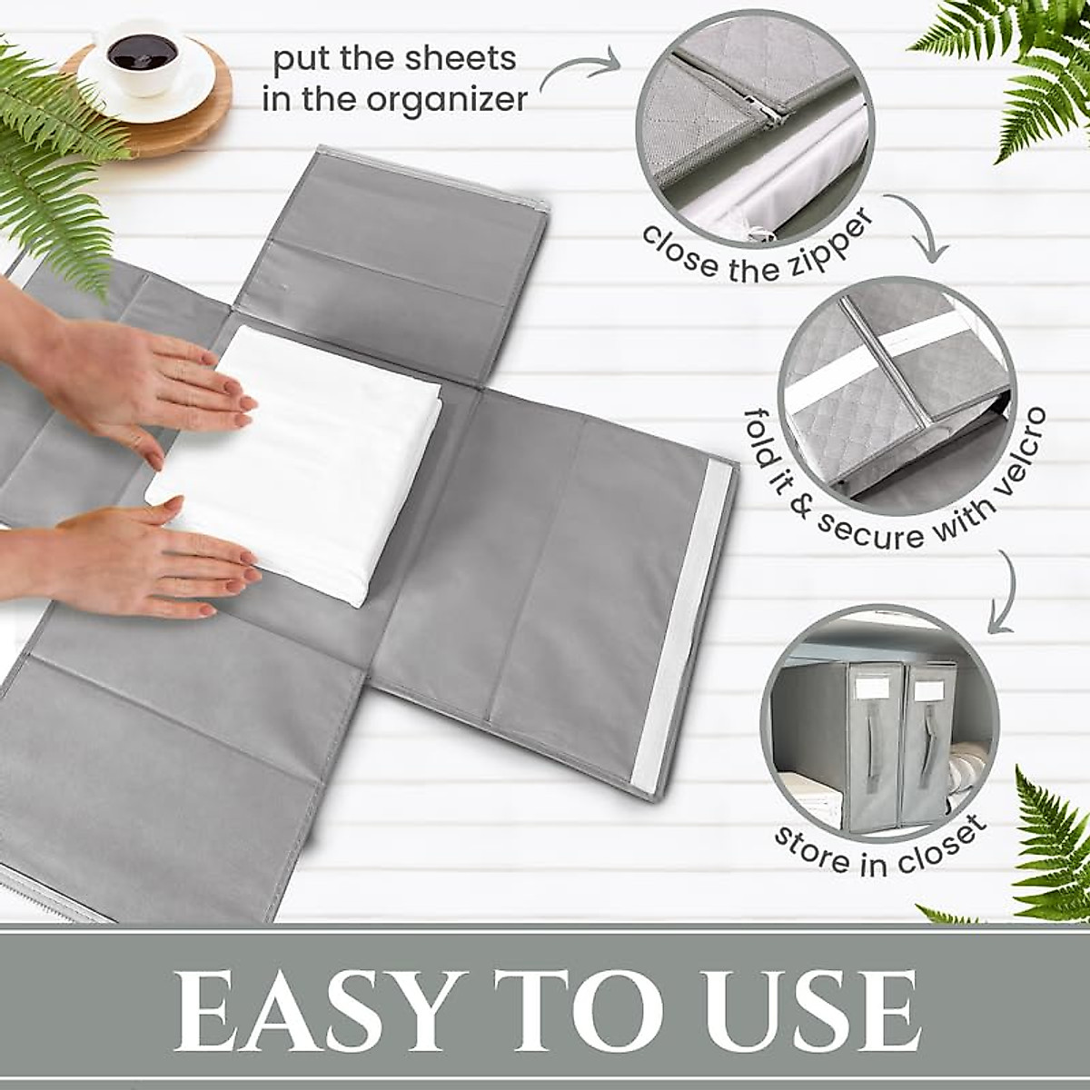 4 Pack Closet Organizers and Storage with 4 Sachet Bags, Sheet Organizers, Foldable Linen Closet Organizers and Storage, Sheet Organizer w/Label Windows, XL Bed Sheet Organizer for Linen Closet