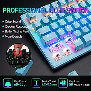 Mechanical Gaming Keyboard, LED RGB Backlit Compact 87 Keys Mini Wired Office Keyboard with Blue Switch for Windows Laptop PC Mac - Blue