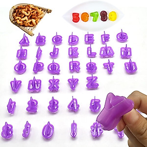 Cookie Cutters- 40pcs Small Alphabet Letter Number Cookie Cutter Set 1'' Plastic Cute Cookie Cutters Mold Tools for DIY Cakes Muffins Fondant Sugar Biscuit Baking Clay Craft (Purple)
