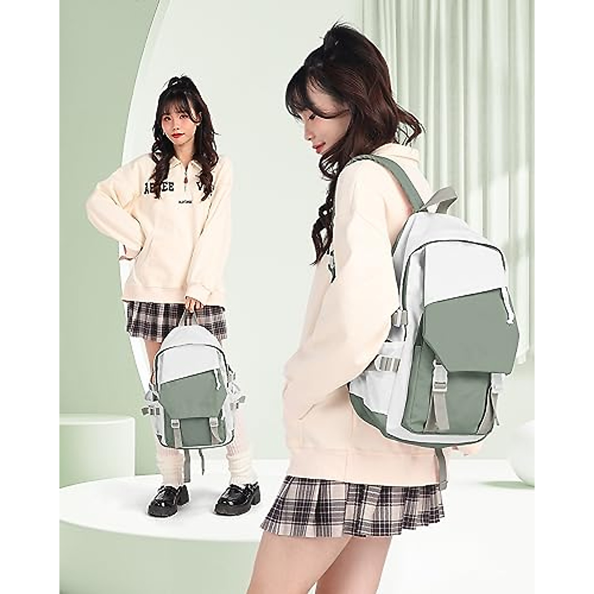 UPPACK Backpack small backpack for women aesthetic college backpack travel backpack Hiking Preppy Backpack for Men Lightweight Casual Daypack（Grey Green）