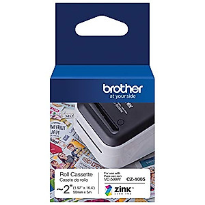 Brother Genuine CZ-1005 continuous length ~ 2 (1.97”) 50 mm wide x 16.4 ft. (5 m) long label roll featuring ZINK Zero Ink technology