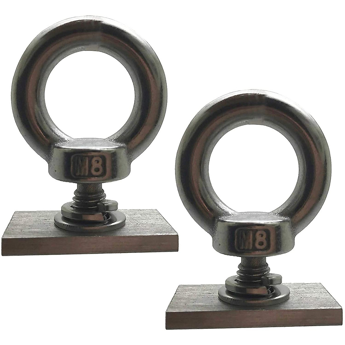 Pmsanzay 2 Pack M8 Heavy-Duty Full Stainless Steel Eye Bolt Eyelet, Kayak Track Mount Rail Tie Down Eyelet to Hold Your Bungee Cord or Ropes Anchoring, with Spring Washer Anchoring kit - No Track