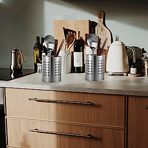 Cabilock 2pcs Stainless Steel Utensil Holder Flatware Holder Utensil Sink Caddy Drying Rack Cutlery Basket for Chopstick Spoon Fork Countertop