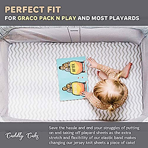 Cuddly Cubs Pack and Play Sheets Fitted – for Graco Pack n Play Playard – 2 Pack – Snuggly Soft Jersey Cotton Mini Crib Mattress Sheets Set for Baby Boy, Girl – Grey Polka Dots, Chevron