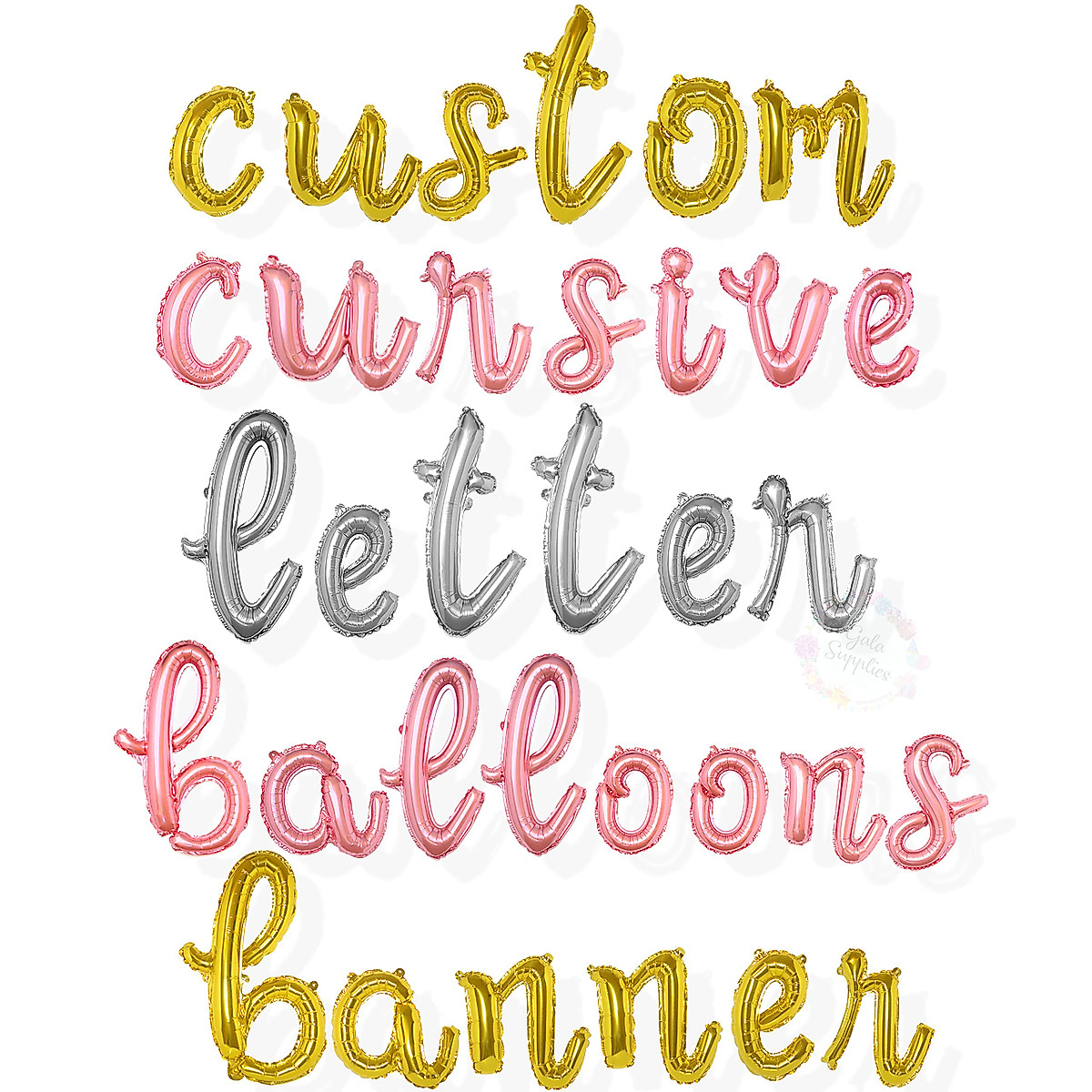 Gala Supplies Cursive Script Letter Balloons - Custom Rose Gold Silver Gold Balloon Letters for Birthday/Baby Shower - Personalized a Phrase/Word/Banner/Name - 16in Alphabet Foil Mylar Air Filled
