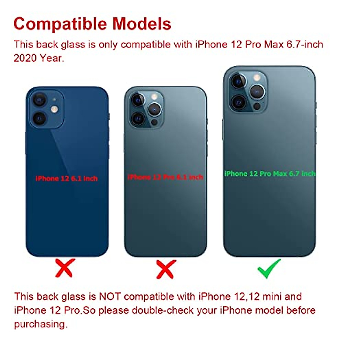 Perzework OEM Rear Back Glass Replacement (Pacific Blue) Compatible with iPhone 12 pro max 6.7 inches All Carriers with Pre-Installed Adhesive and Repairing Tool Kits
