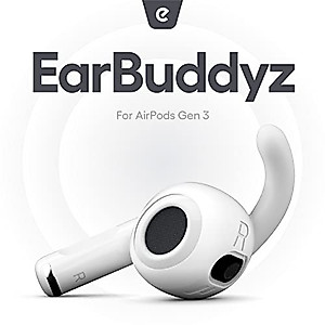 KeyBudz EarBuddyz for AirPods 3 Ear Hooks Covers [Added Storage Pouch] Anti Slip Accessories Compatible with Apple AirPod 3 - Small, Medium, Large Pairs (White)