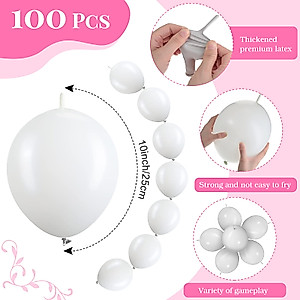 100 Pcs Link Balloon Linking Balloon Latex Linkable Balloons Connected Wedding Party Decoration (White, 10 Inch)