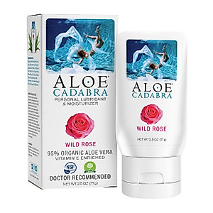 Aloe Cadabra Flavored Personal Lubricant and Vaginal Moisturizer, Organic Edible Aloe Lube for Men, Women and Couples, Non-Staining, pH Balanced, Toy Compatible (Wild Rose, 2.5 Ounces, 1 Pack)