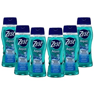 Zest Aqua Hydrating Body Wash, 18 Fl Oz (Pack of 6) - Moisturizing & Refreshing Shower Gel, Easily Lathers for a Relaxing Bubble Bath - Foaming & Exfoliating Skin Cleanser for a Smooth & Clean Skin