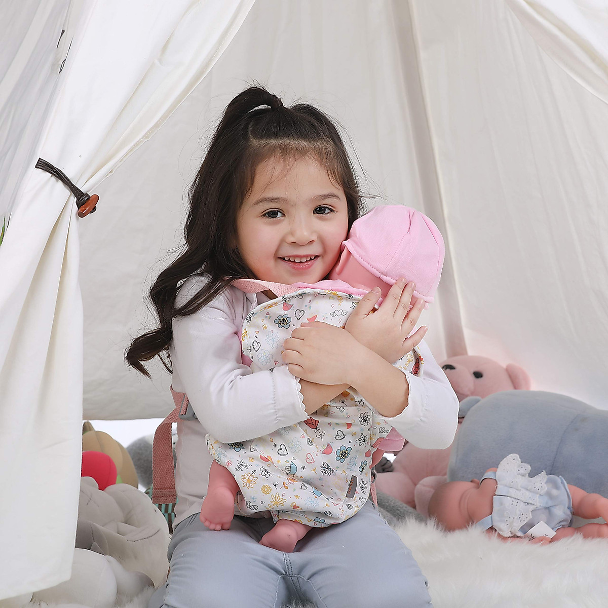 GAGAKU Doll Carrier Soft Cotton Front and Back Carrying with Adjustable Straps for Baby - Rose Garden