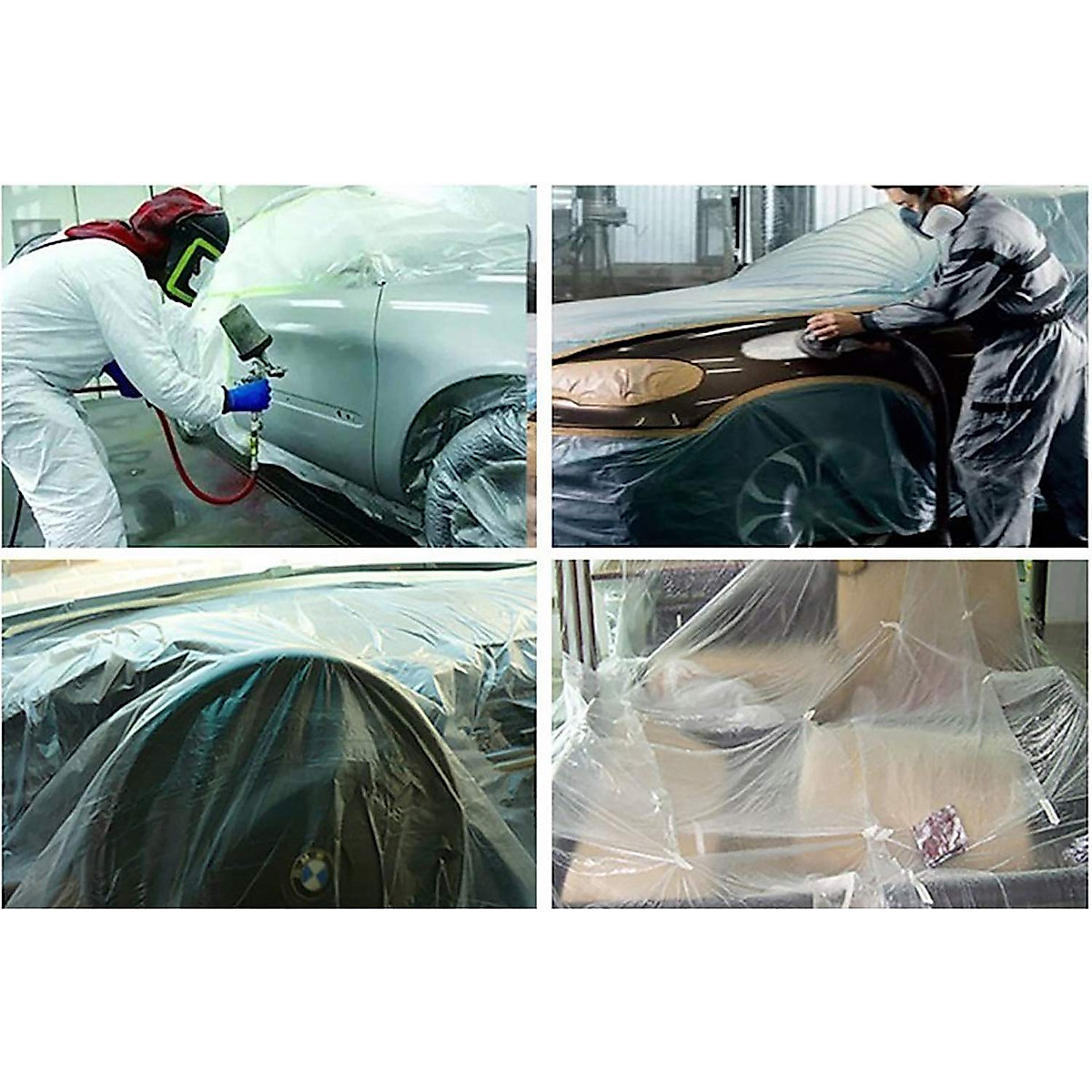 Pre-Taped Masking Film Paper, Adhesive Plastic Painting Drop Film for Automotive Furniture Protection Covering (5 X 65 Ft)