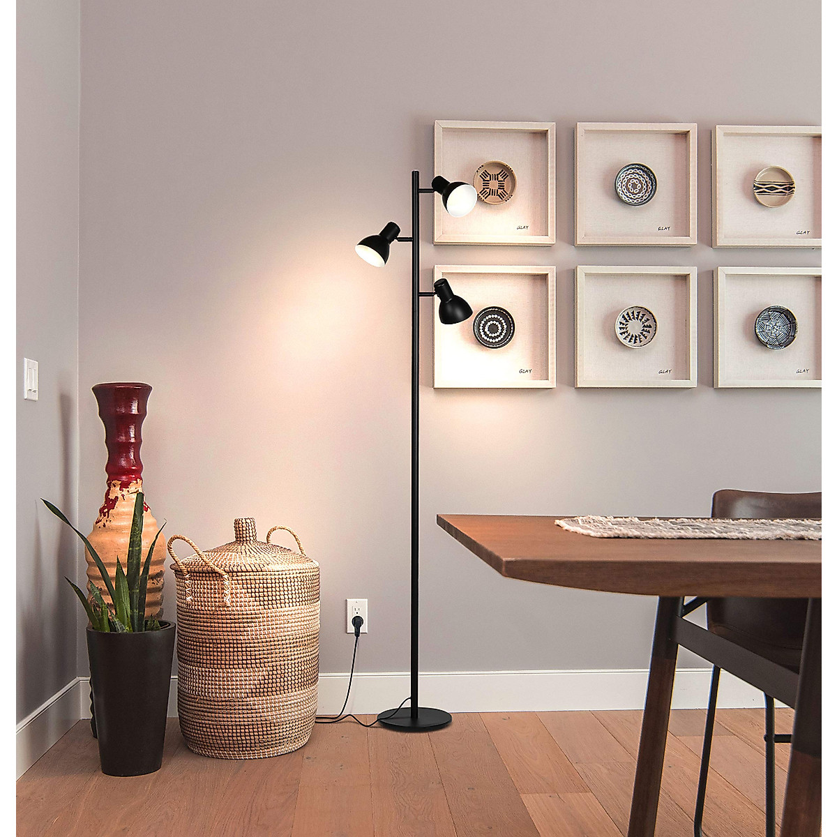 Brightech Ethan Floor Lamp, Dimmable Standing Lamp for Bedroom Reading, Great Living Room Décor, Modern LED Lamp for Living Rooms, Tall Tree Lamp for Offices - Black