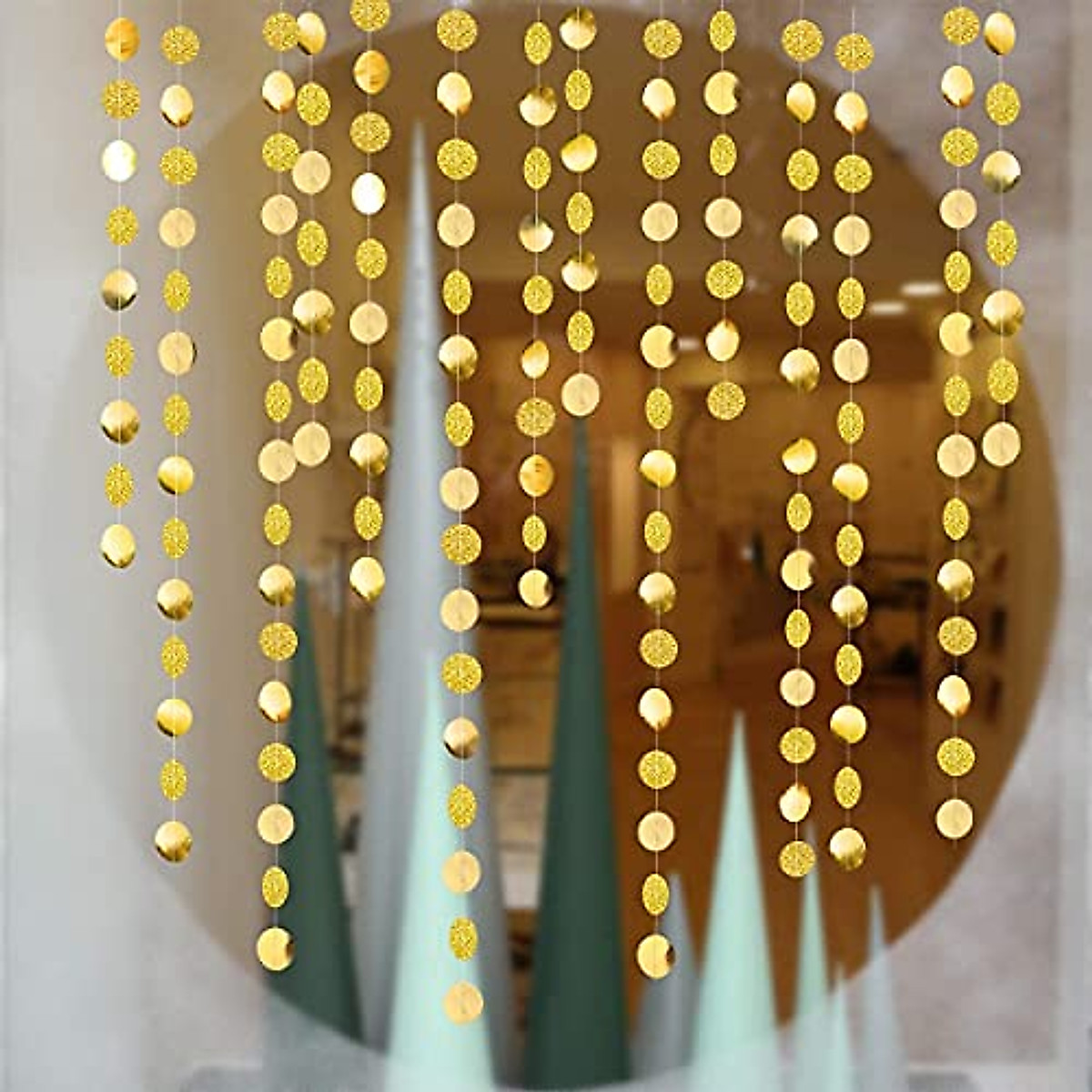 Decor365 Gold Circle dots Garland Golden Party Decorations Glitter Polka Dots Streamers Hanging Backdrop Bunting String Wedding/Birthday/Baby Shower/Graduation/New Year/Christmas/Sweet 16/Bday Decor