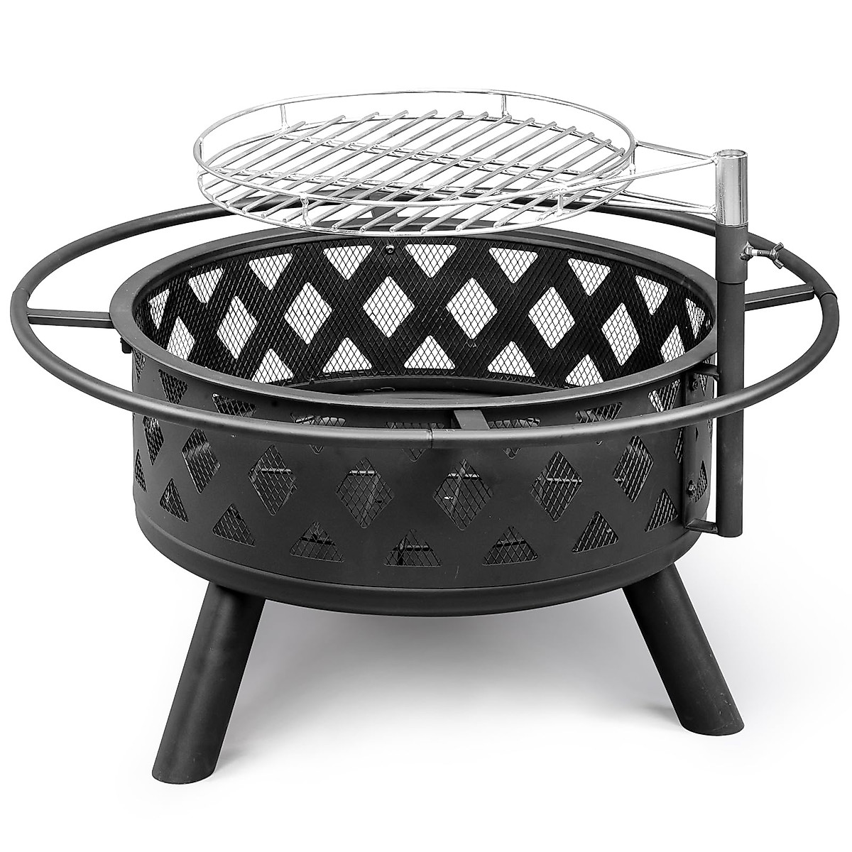 VINGLI Portable Outdoor Fire Pit 30" with Barbecue/Cooking Grill, Poker Round Metal Firepit Table Wood Burning Fire Pit for Outside Patio Backyard Terrace
