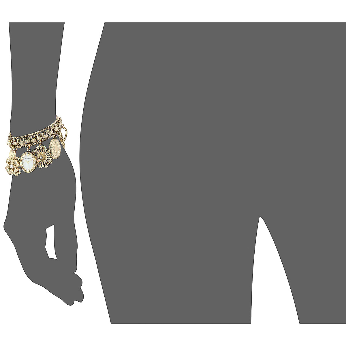 Anne Klein Women's 10-8096CHRM Premium Crystal Accented Gold-Tone Charm Bracelet Watch