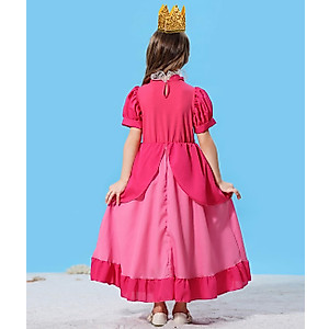 Luzlen Pink Princess Costume for Girls Kids Toddler Cosplay Dress With Accessories Halloween Birthday Outfits, 5-6T(Tag 130)