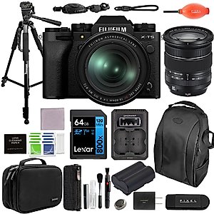 FUJIFILM X-T5 Mirrorless Camera with 16-80mm Lens (Black) Bundle with Extra Battery & Charger Kit, Tripod, Backpack, & More (14 Items) | USA Authorised with Fujifilm Warranty | Fuji xt5