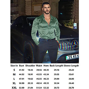 URRU Men's Luxury Shiny Silk Like Satin Dress Shirt Long Sleeve Slim Fit Casual Muscle Button Up Shirts Light Green L