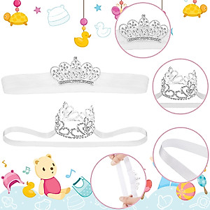 2 Pieces Baby Crown Baby Tiara baby crown headband baby girl crown Newborn Crown for Baby Girl infant tiara princess tiaras for little girls Birthday Elastic hair band Photography Outfits (Silver, White)
